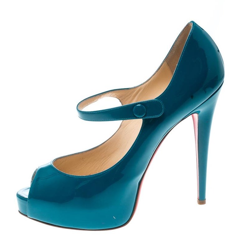 Christian Louboutin Turquoise Bana Mary Jane Platform Pumps Size 39.5 ...