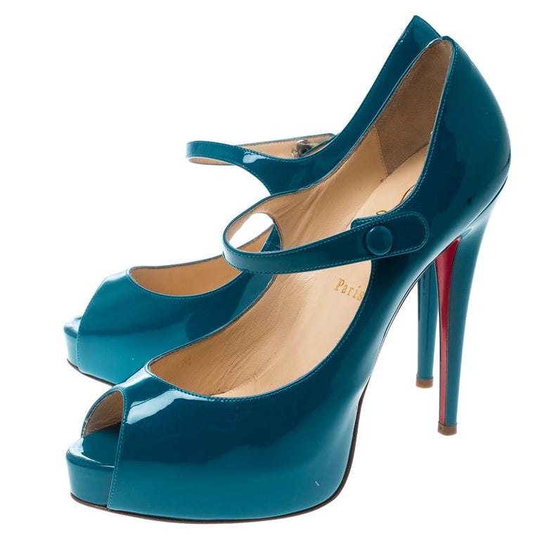 Christian Louboutin Turquoise Bana Mary Jane Platform Pumps Size 39.5 ...