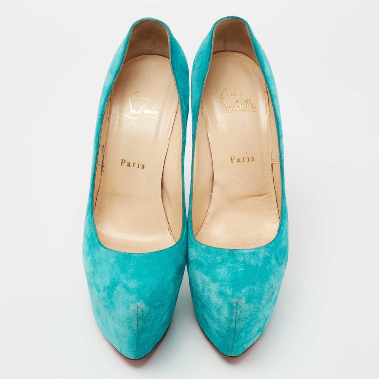 Christian Louboutin Turquoise Blue Suede Daffodile Platform Pumps Size ...