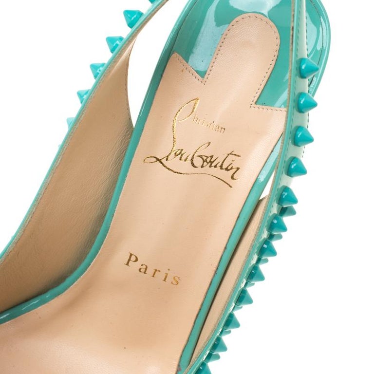 Christian Louboutin Turquoise Lady Peep Toe Spike Slingback Sandals ...