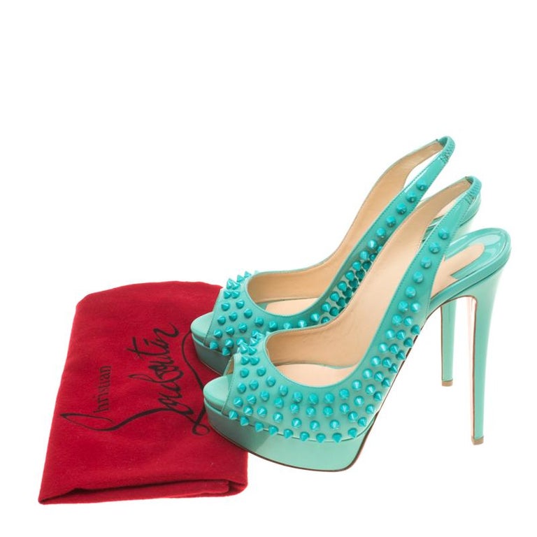 Christian Louboutin Turquoise Lady Peep Toe Spike Slingback Sandals ...
