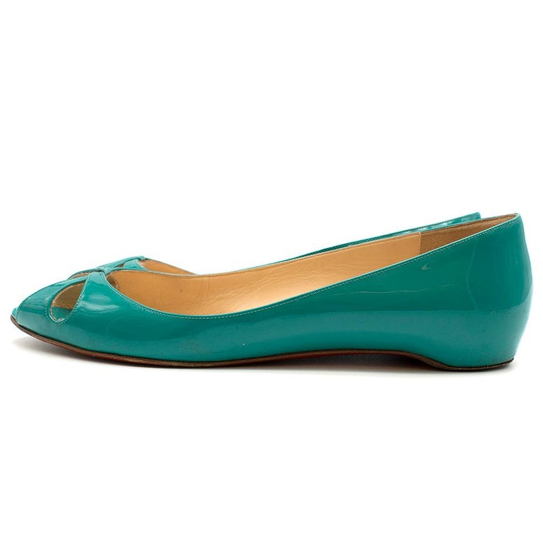 Christian Louboutin Turquoise Open Toe Patent Leather Flats SIZE 39 For ...