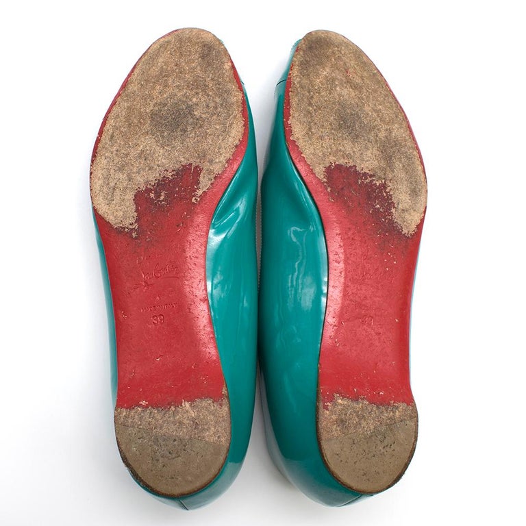 Christian Louboutin Turquoise Open Toe Patent Leather Flats SIZE 39 For ...