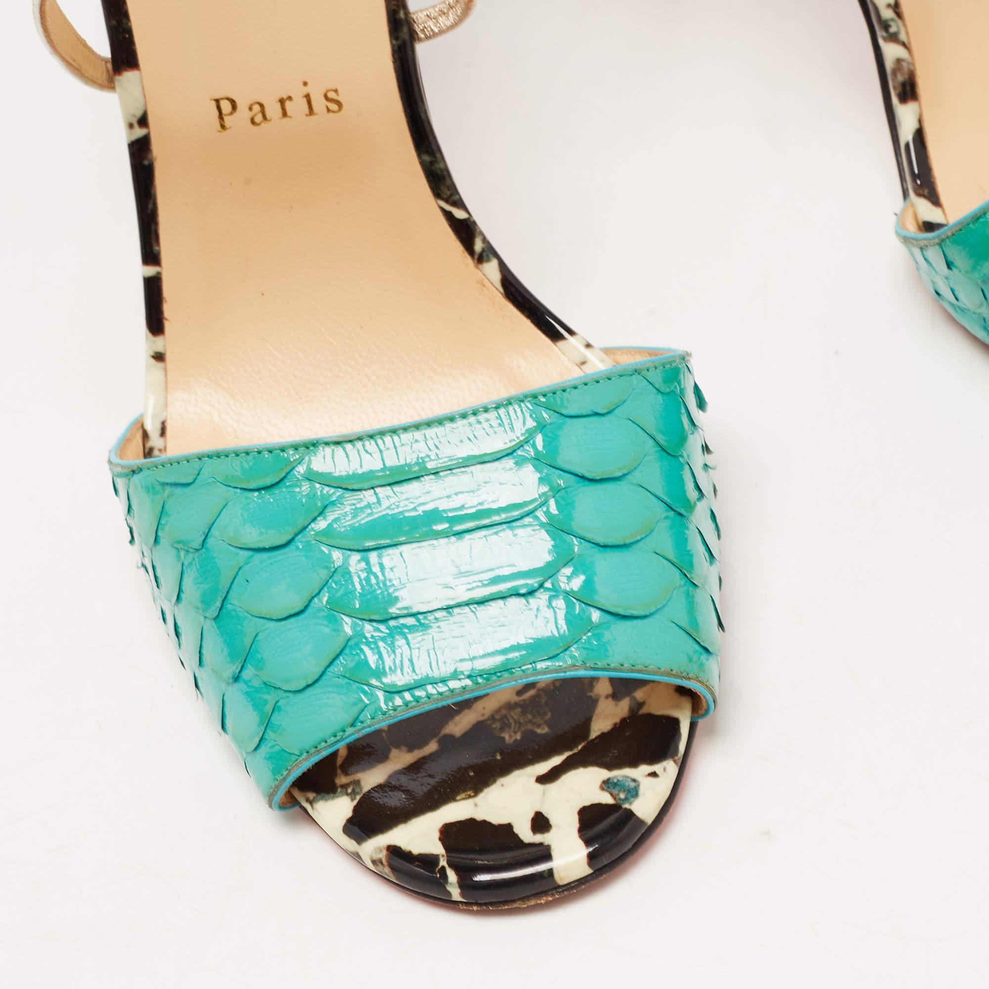 Christian Louboutin Turquoise/Silver Python and Leather Ankle Strap ...