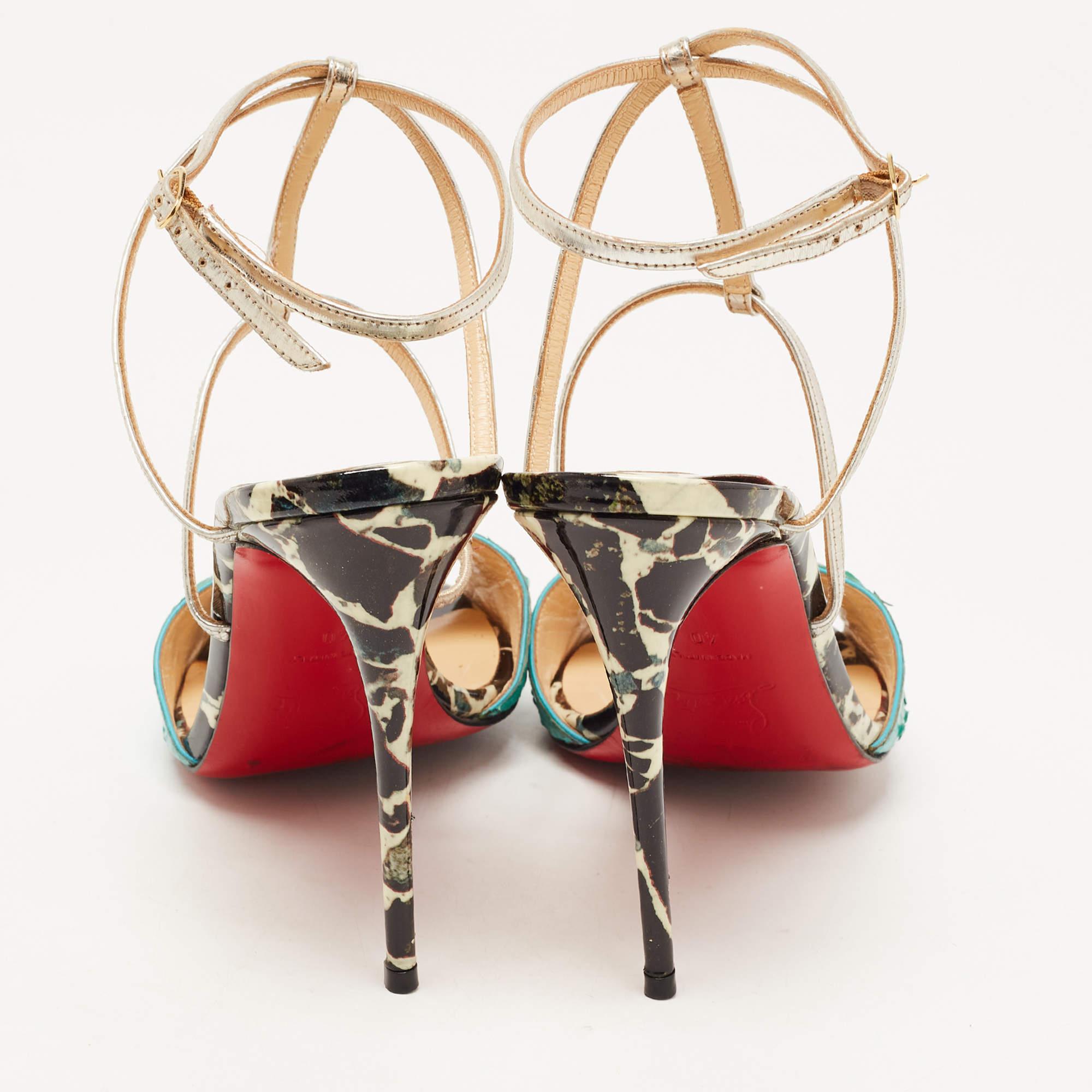 Christian Louboutin Turquoise/Silver Python and Leather Ankle Strap ...