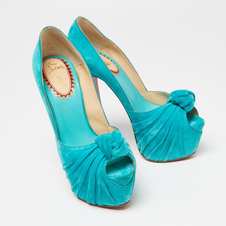 Christian Louboutin Turquoise Suede Lady Gres Peep-Toe Platform Pumps ...