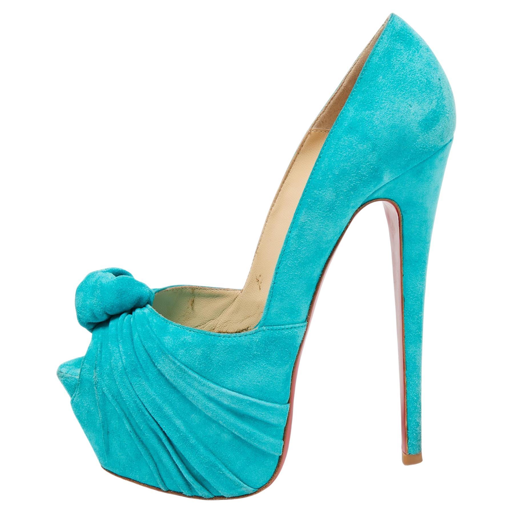 Christian Louboutin Turquoise Suede Lady Gres Peep-Toe Platform Pumps ...