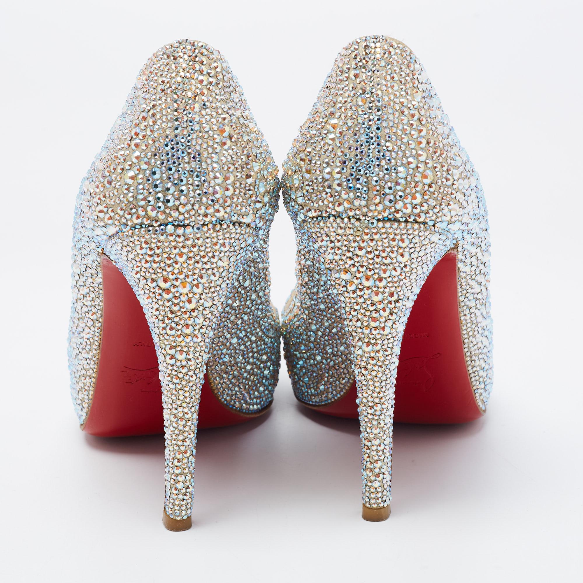Christian Louboutin Two Tone Crystal Embellished Leather Pumps Size 40 ...