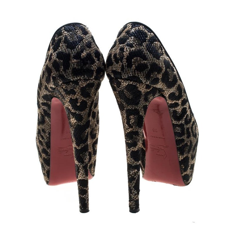 Christian Louboutin Two Tone Leopard Weave Raffia Daffodile Platform ...