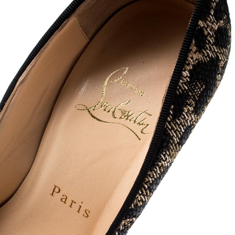 Christian Louboutin Two Tone Leopard Weave Raffia Platform Pumps Size ...