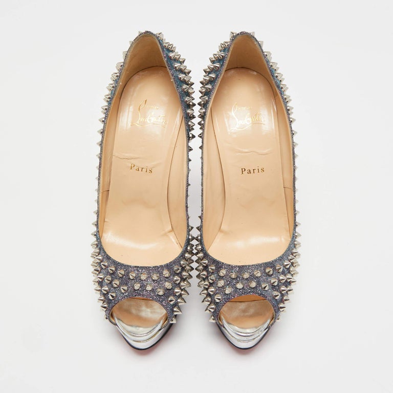 Christian Louboutin Two Tone Lurex Fabric Lady Peep Spikes Pumps Size ...