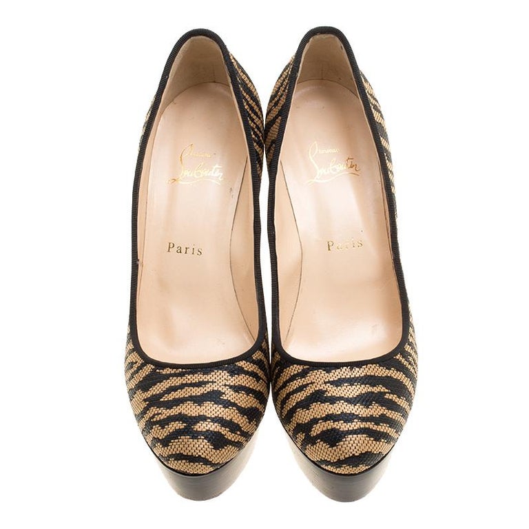 Christian Louboutin Two Tone Raffia Bianca Panama Tiger Weave Platform ...