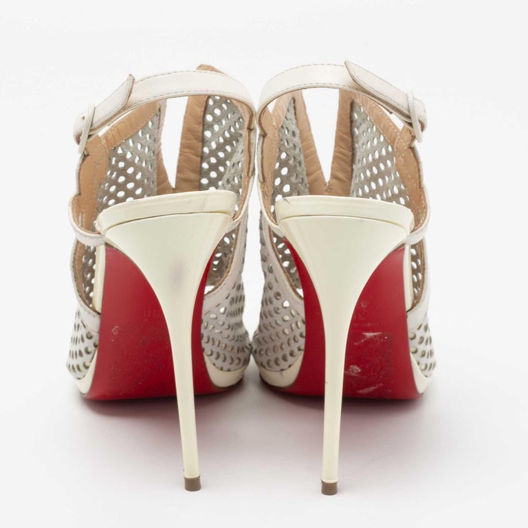 Christian Louboutin White Leather Escriminette Slingback Booties Size ...