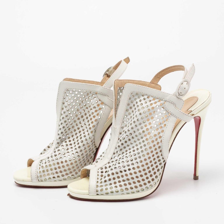 Christian Louboutin White Leather Escriminette Slingback Booties Size ...