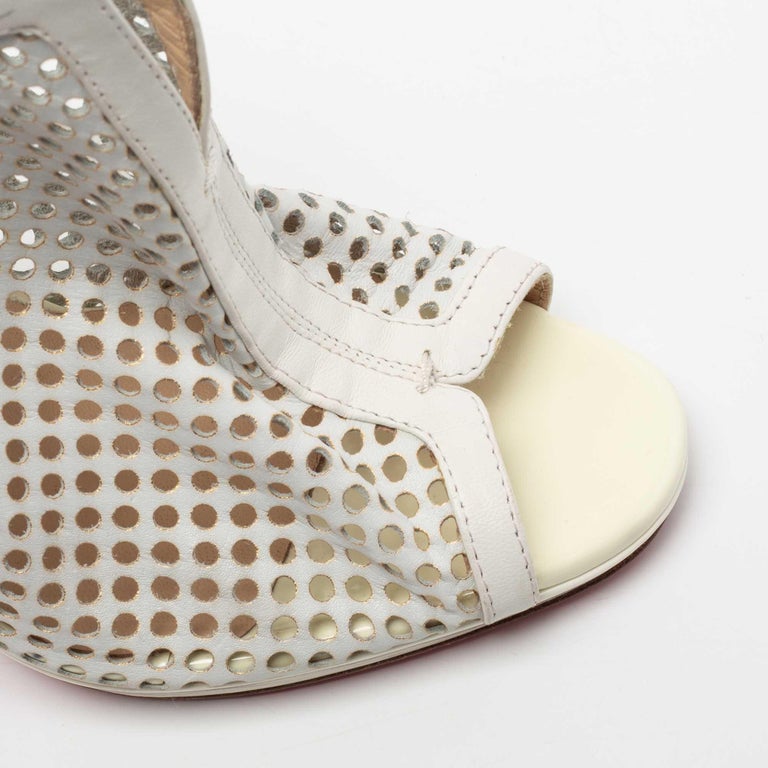 Christian Louboutin White Leather Escriminette Slingback Booties Size ...