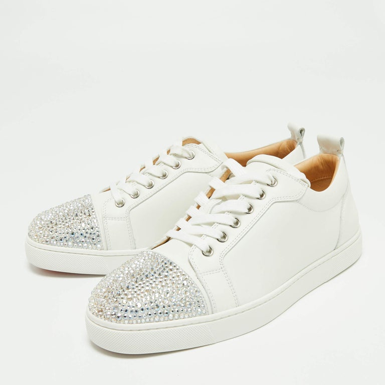 Christian Louboutin White Leather Gondola Strass Low Top Sneakers Size ...