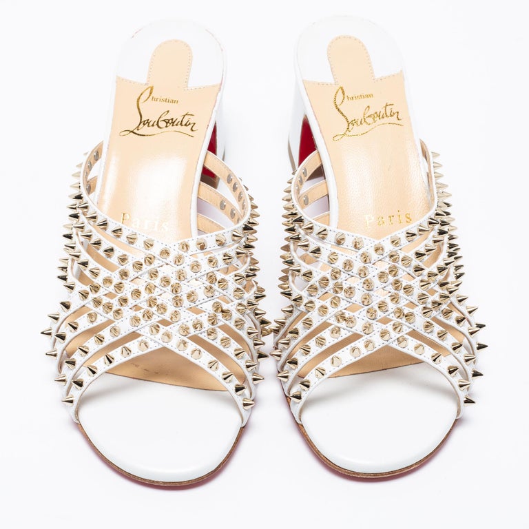 Christian Louboutin White Leather Marthaspike 55 Slide Sandals Size 34. ...