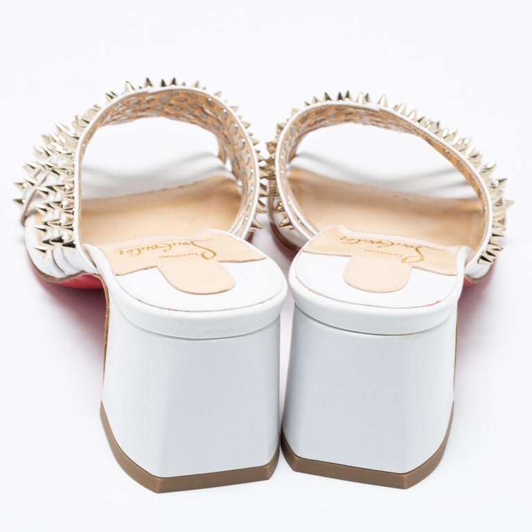 Christian Louboutin White Leather Marthaspike 55 Slide Sandals Size 34. ...