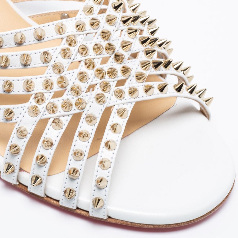 Christian Louboutin White Leather Marthaspike 55 Slide Sandals Size 34. ...