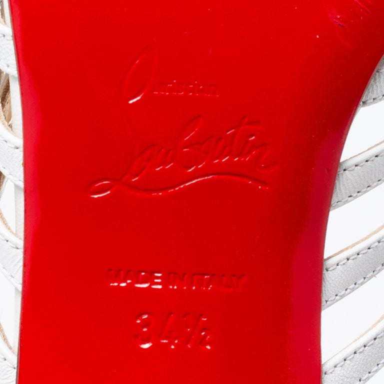 Christian Louboutin White Leather Marthaspike 55 Slide Sandals Size 34. ...