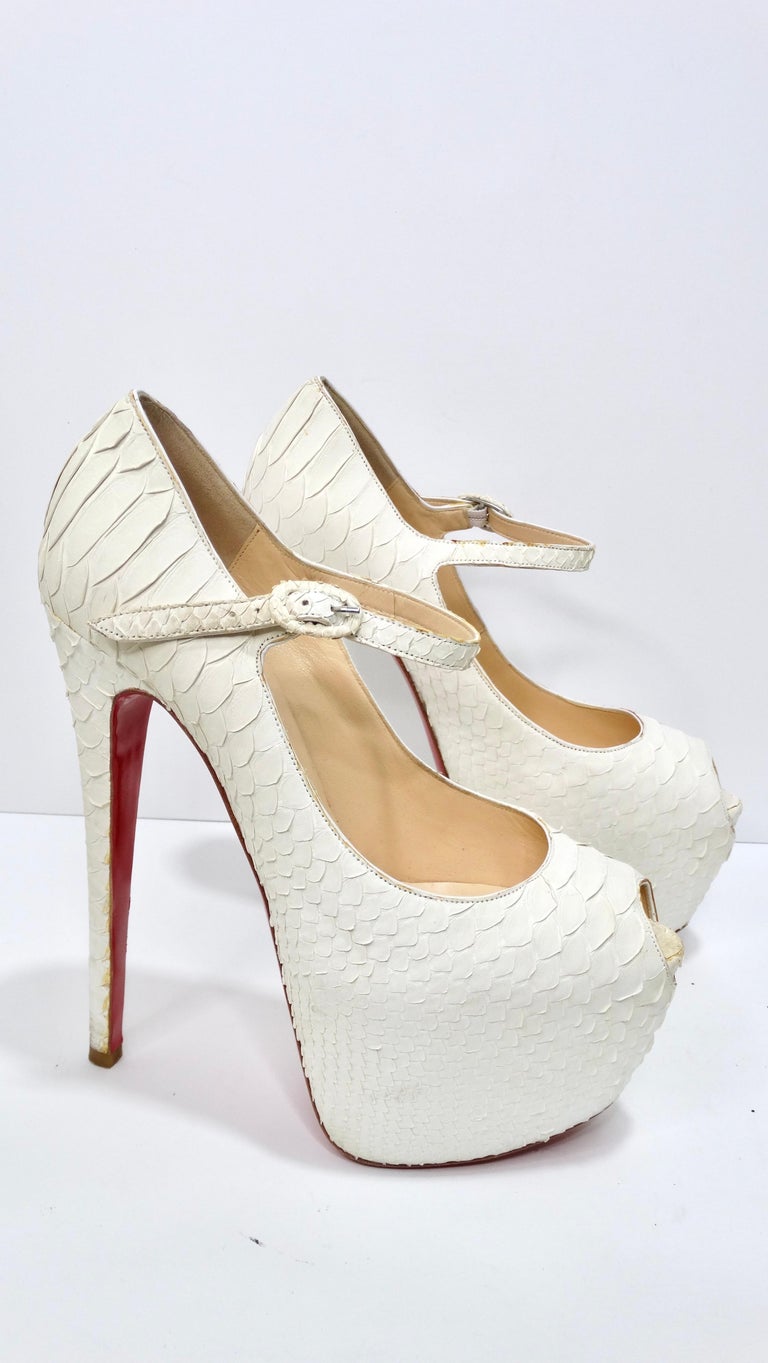 Christian Louboutin White Python Leather Platform Heels For Sale at 1stDibs