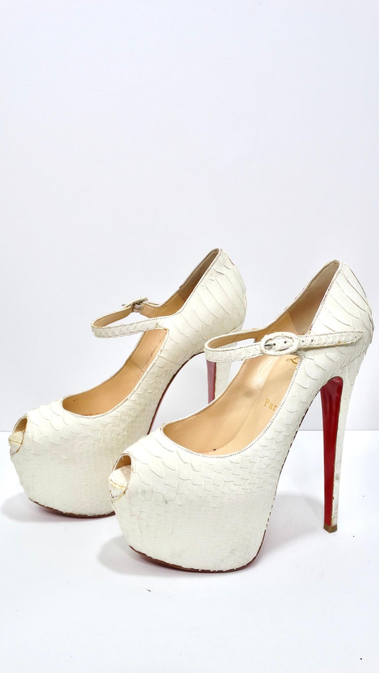 Christian Louboutin White Python Leather Platform Heels For Sale at 1stDibs