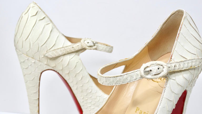 Christian Louboutin White Python Leather Platform Heels For Sale at 1stDibs