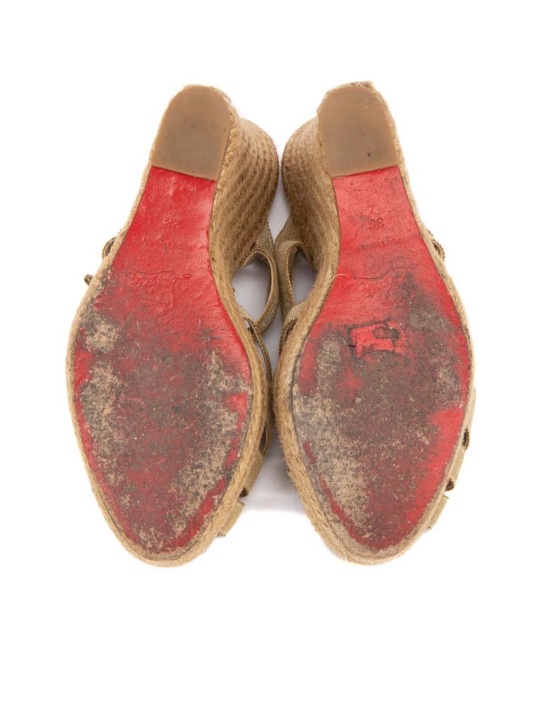 Christian Louboutin Women's Bronze Ribbon Espadrille Wedges For Sale at ...