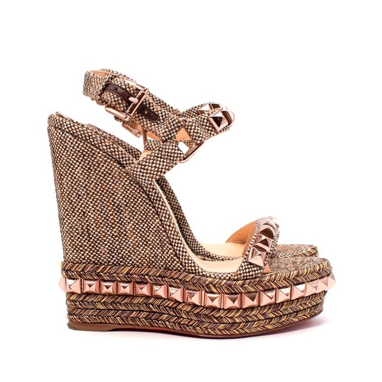 Christian Louboutin Woven Rose Gold Studded Wedges For Sale at 1stDibs ...