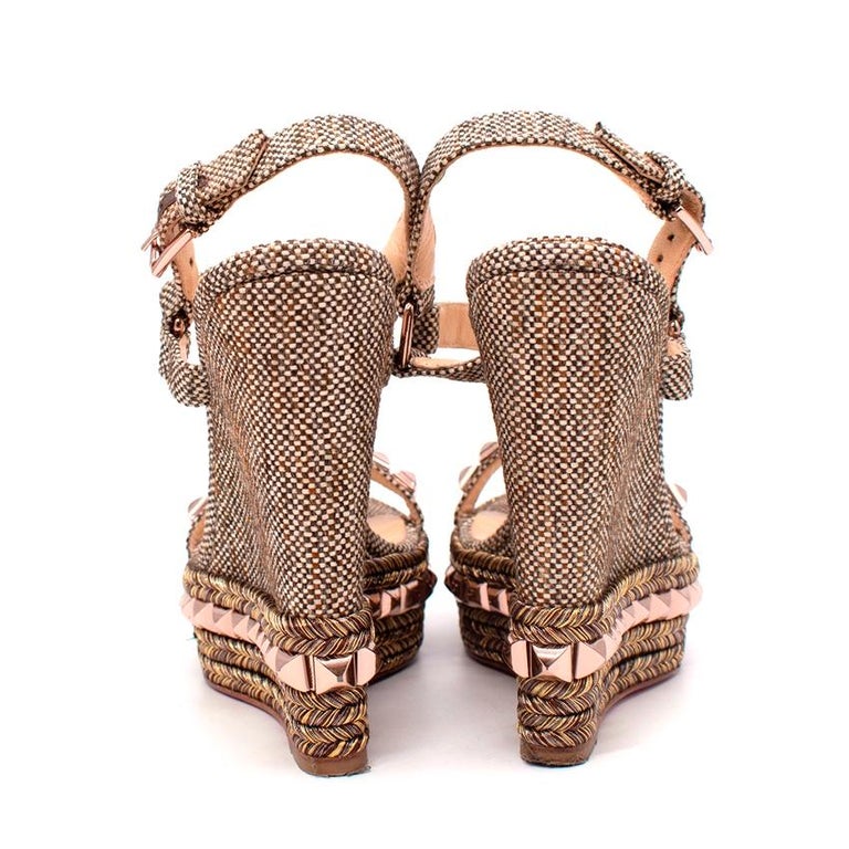 Christian Louboutin Woven Rose Gold Studded Wedges For Sale at 1stDibs ...