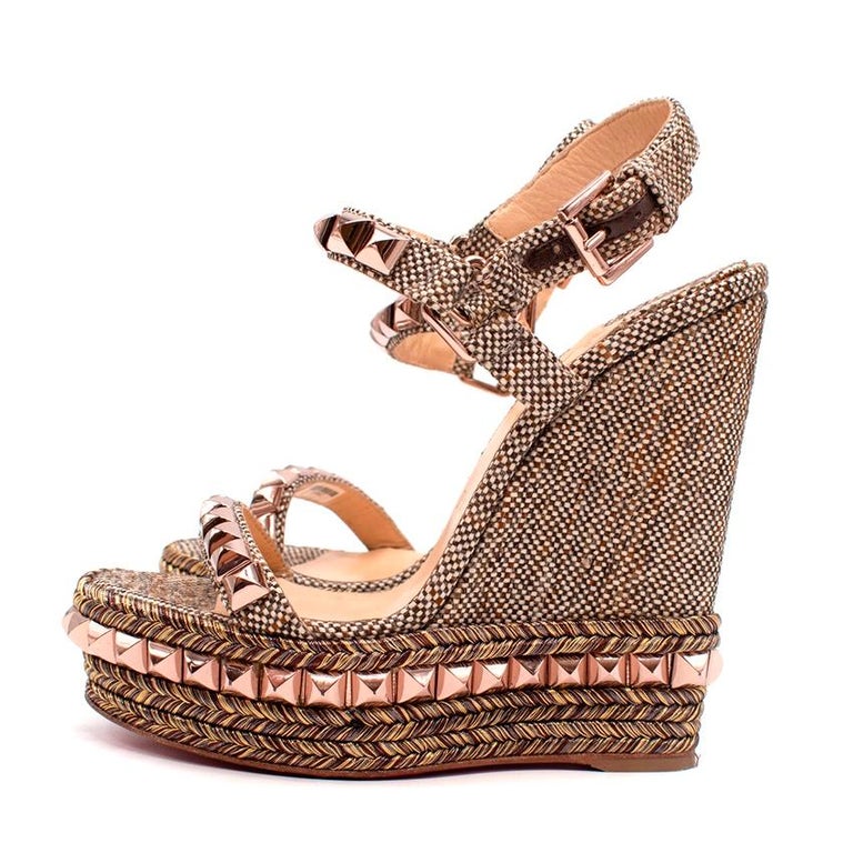 Christian Louboutin Woven Rose Gold Studded Wedges For Sale at 1stDibs ...