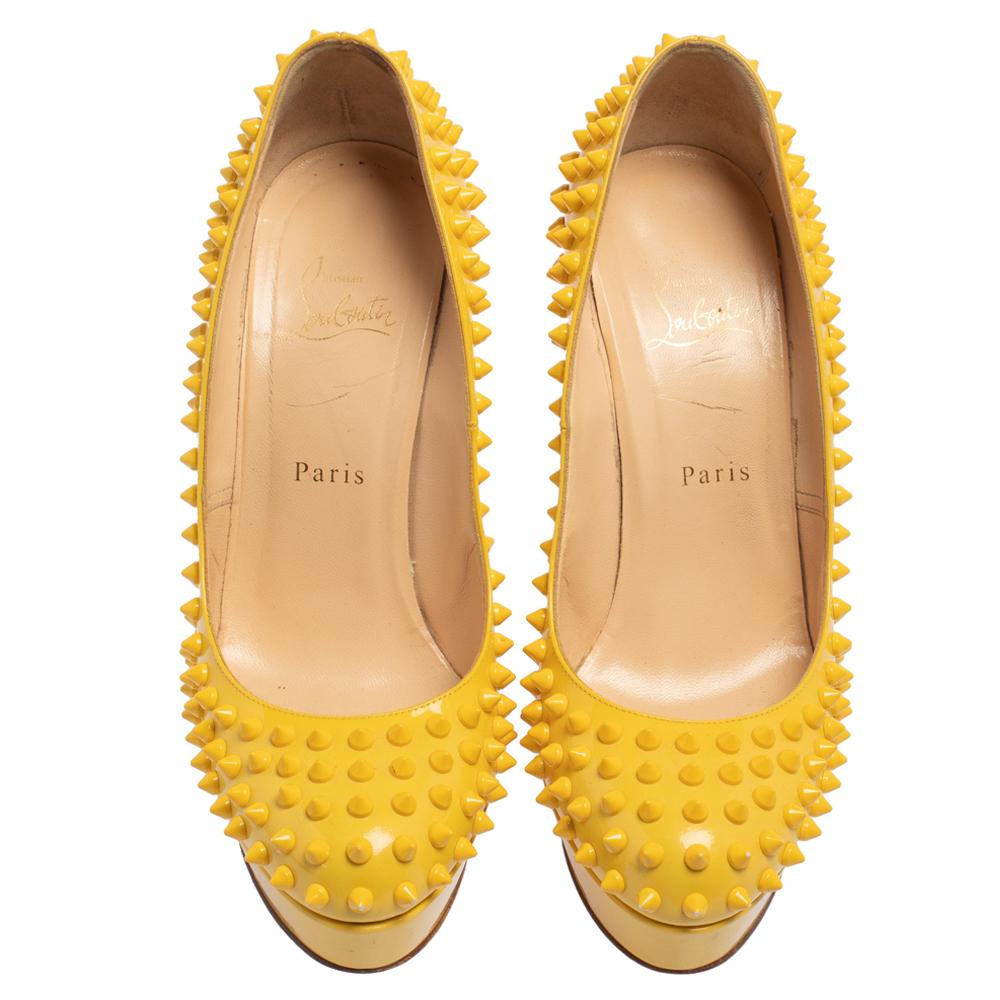 Christian Louboutin Yellow Patent Leather Bianca Spike Platform Pumps ...