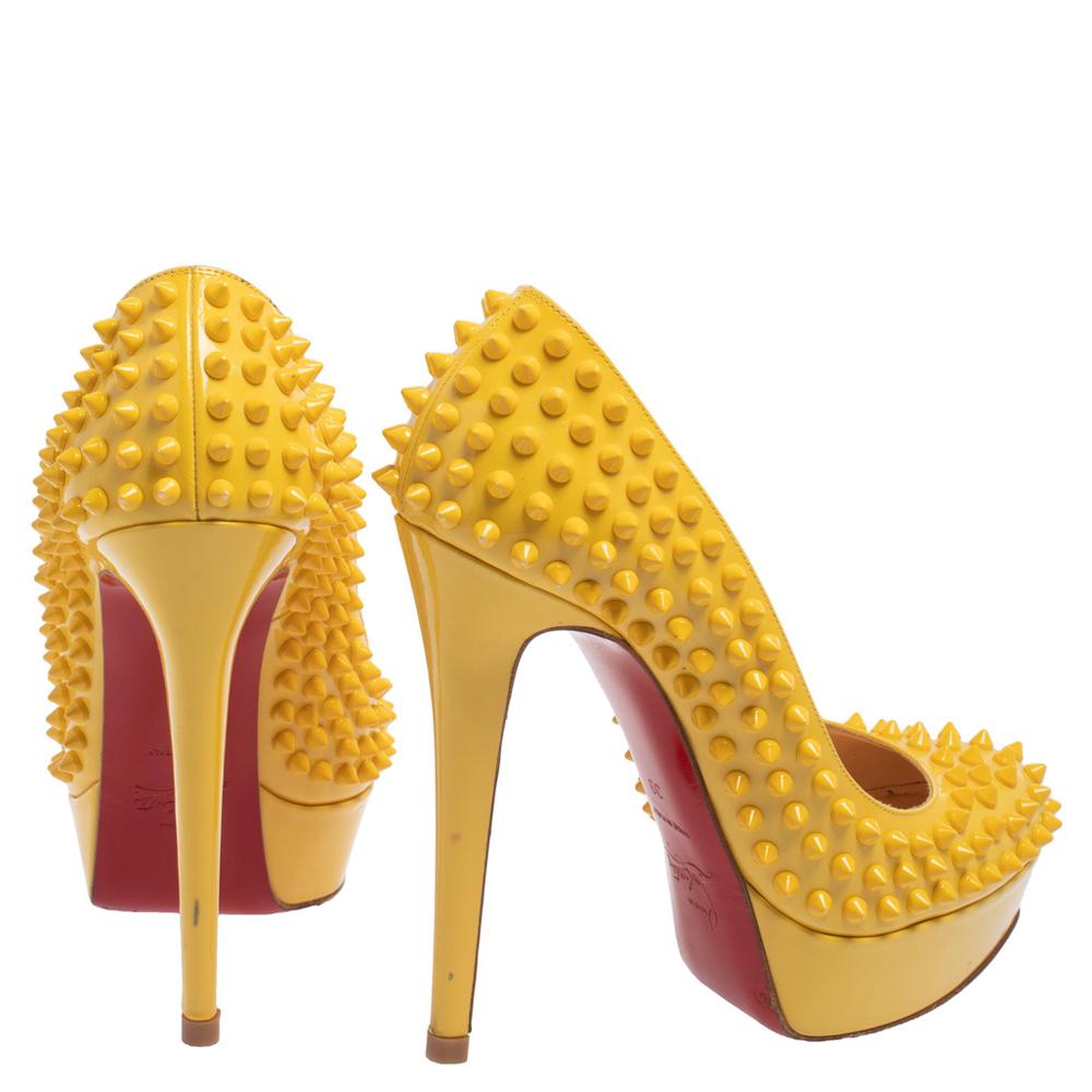 Christian Louboutin Yellow Patent Leather Bianca Spike Platform Pumps ...
