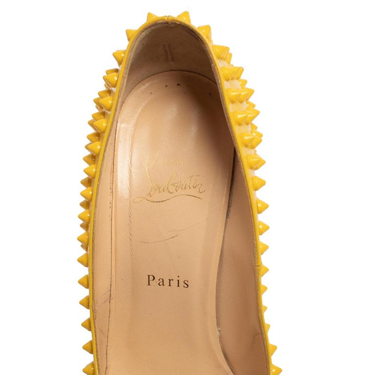 Christian Louboutin Yellow Patent Leather Bianca Spike Platform Pumps ...