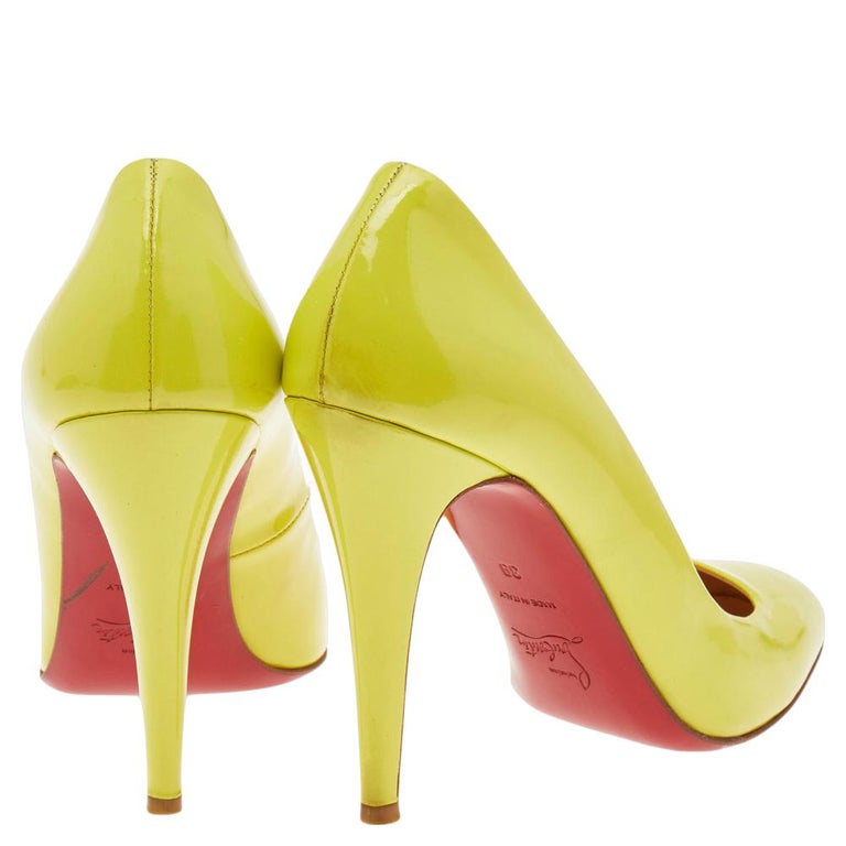Christian Louboutin Yellow Patent Leather Particule Square Toe Pumps ...