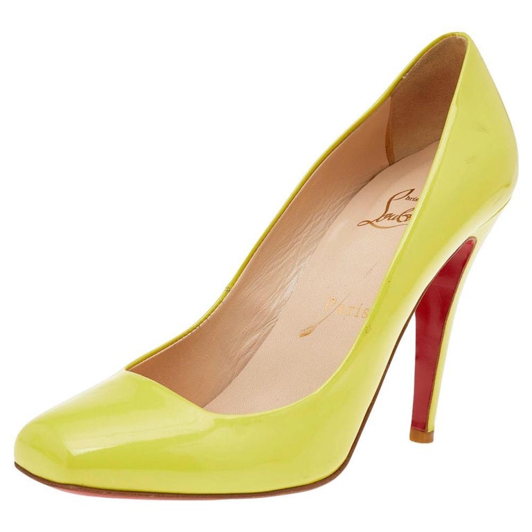 Christian Louboutin Yellow Patent Leather Particule Square Toe Pumps ...
