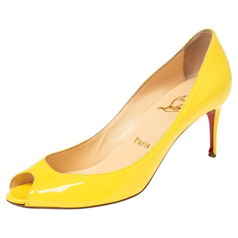 Christian Louboutin Yellow Patent Leather Bianca Spike Platform Pumps ...