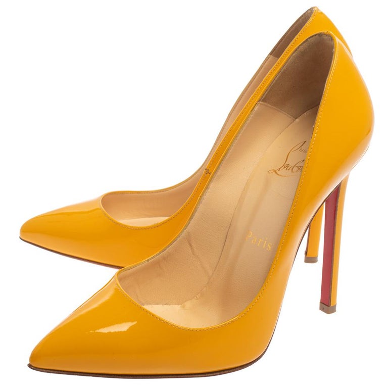 Christian Louboutin Yellow Patent Leather Pigalle Pointed Toe Pumps ...