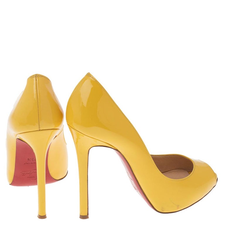 Christian Louboutin Yellow Patent Leather Very Prive Pumps Size 35.5 ...