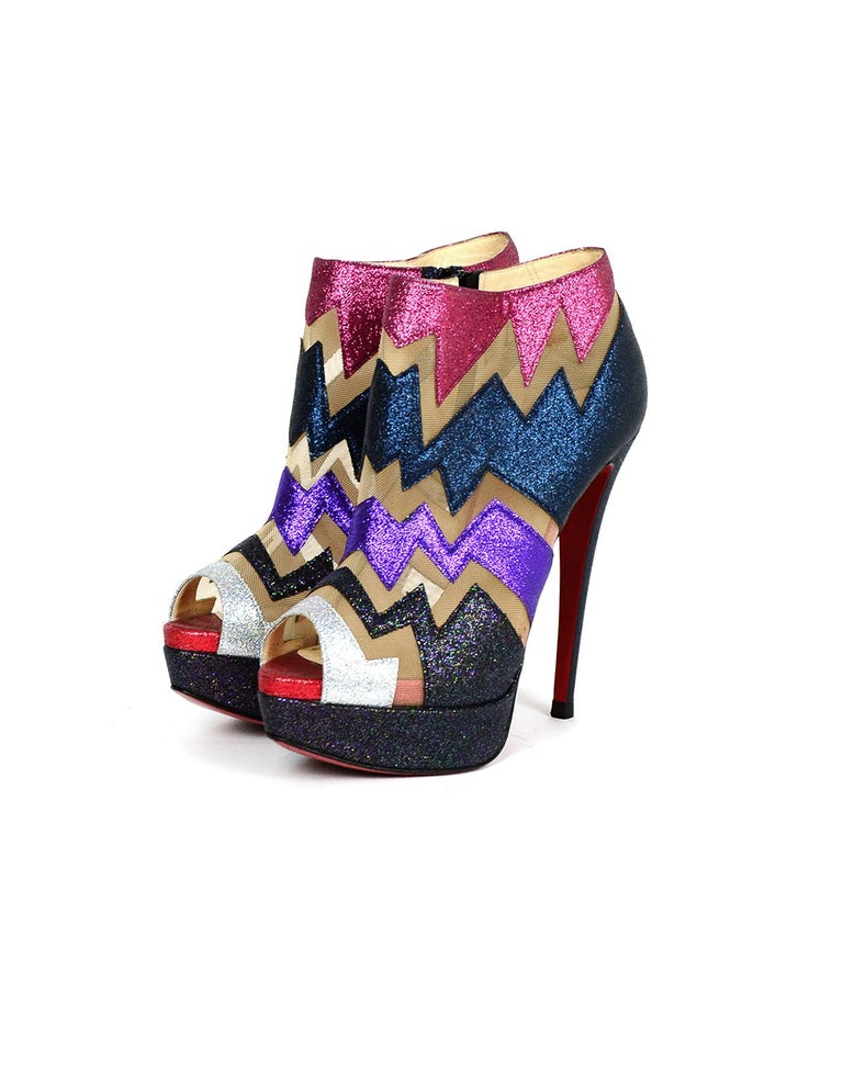 Christian Louboutin ZIGGY 150 Multi-color Glitter Platform Booties sz ...