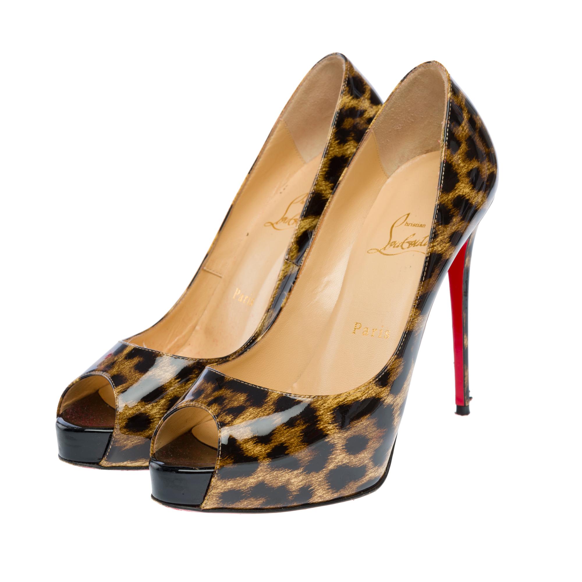 Christian Louboutin’s Leopard Print Patent Very Privé Peep-Toe Pumps ...
