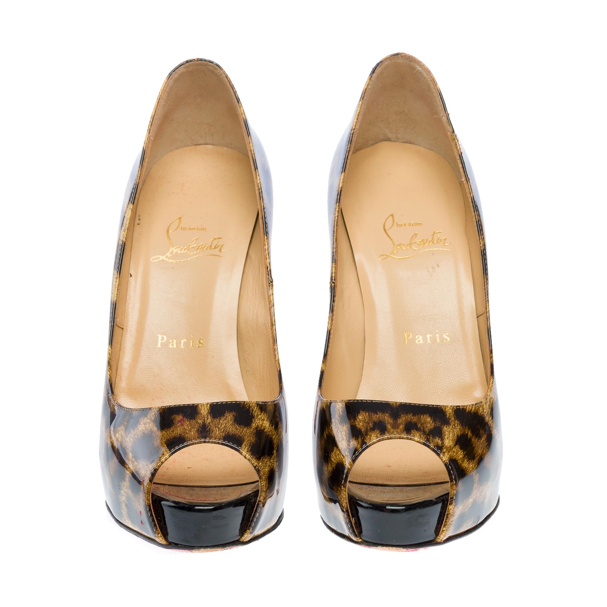 Christian Louboutin’s Leopard Print Patent Very Privé Peep-Toe Pumps ...