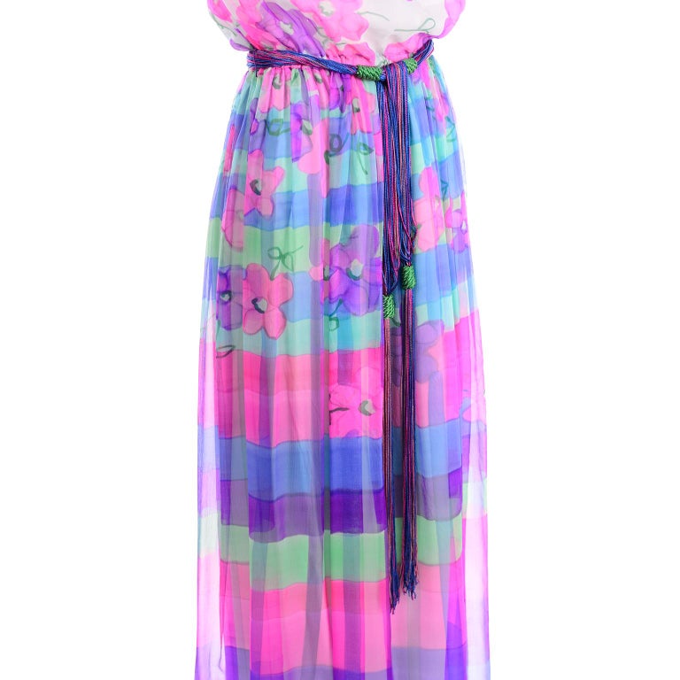 Christian Rupert Vintage Colorful Silk Chiffon Vintage Maxi Dress For ...