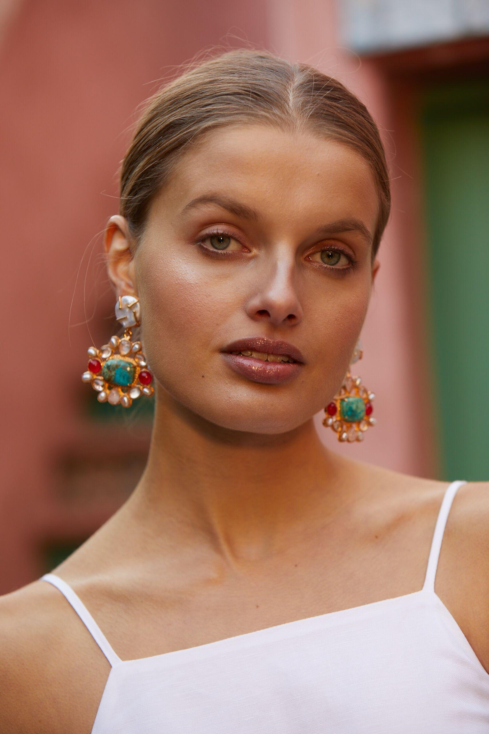 Christie Nicolaides Gold Abriana Earrings in Turquoise, Rose Quartz and ...