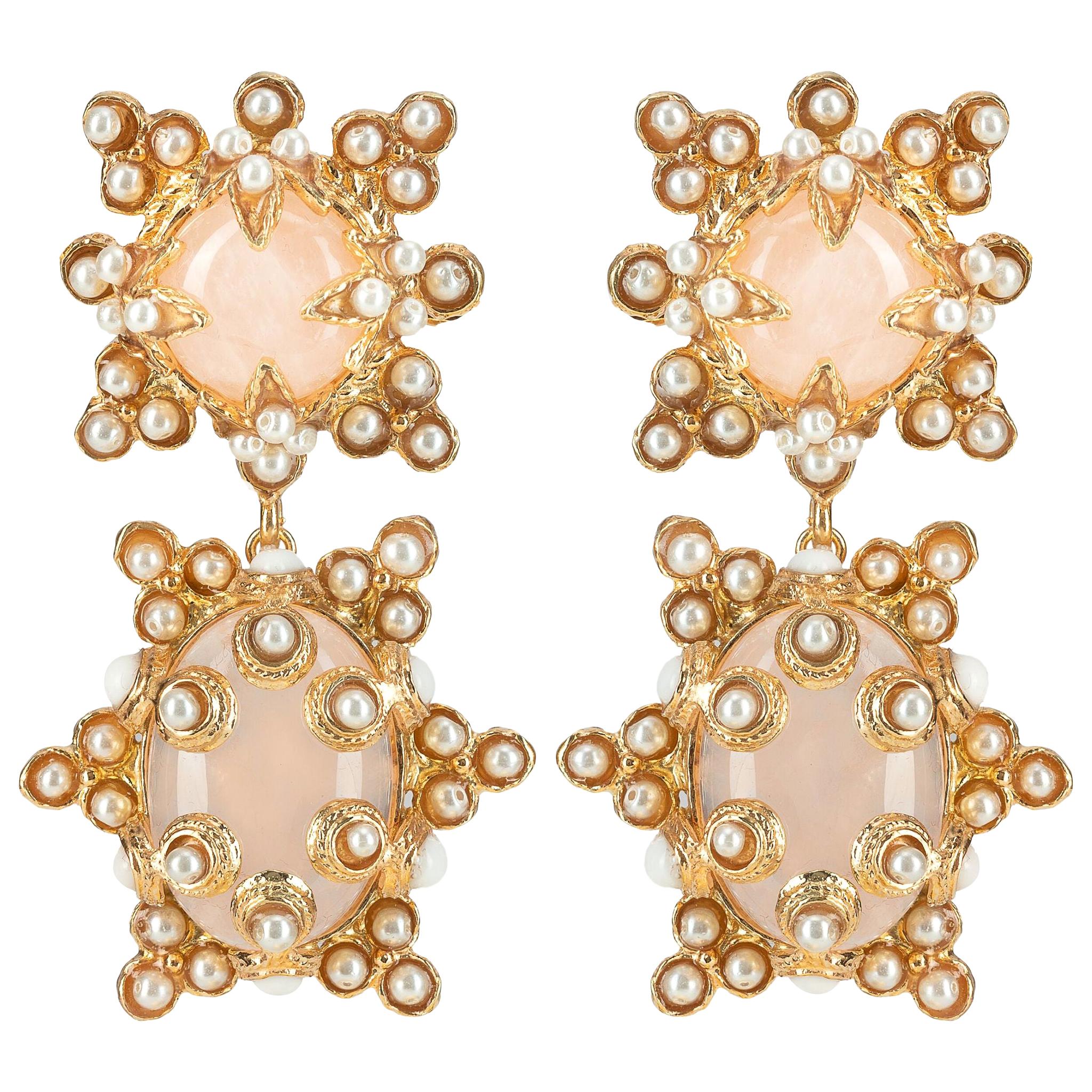 Christie Nicolaides Gold Lucia Earrings in Pink Quartz and Pearl For ...