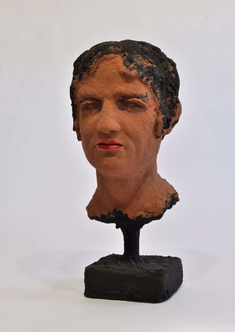 Christine Golden - BLUE LIPS- ochre-colored ceramic figurative ...