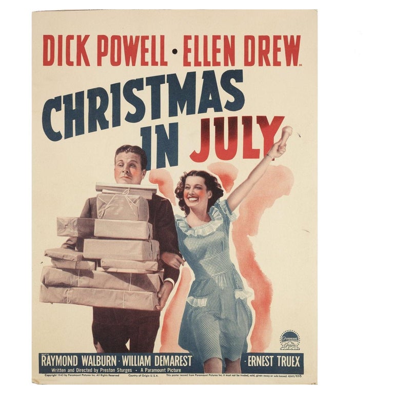 Christmas in July 1940 U.S. Window Card Film Poster For Sale at 1stDibs