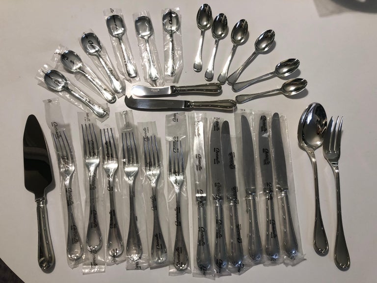 Christofle 24 Silver Plated Set Flatware "Rubans" for 6 For Sale at 1stdibs