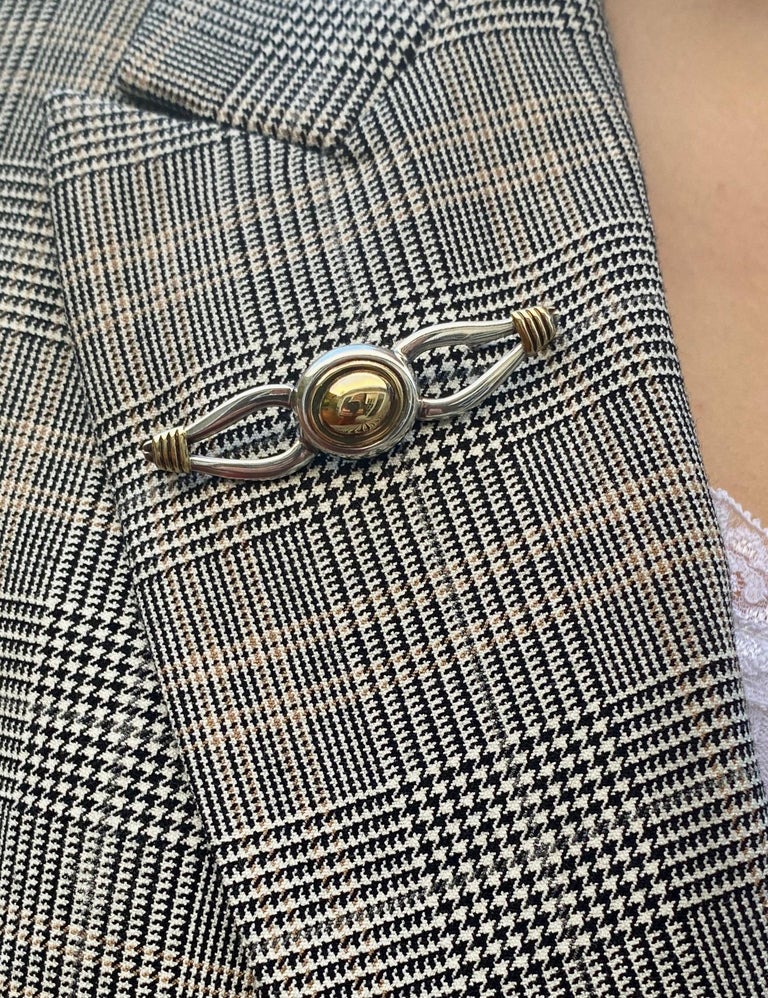 Christofle Brooch in 18 Karat Gold and Sterling Silver For Sale at 1stDibs