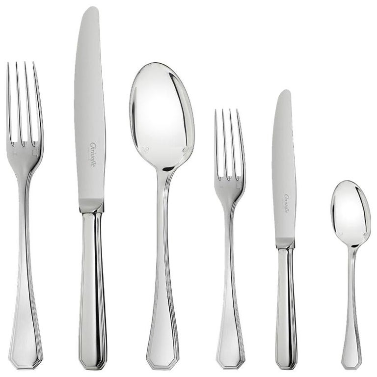 Christofle Flatware "America" Silver Plated Pieces, 134 Pieces For Sale ...